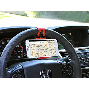 Steering Wheel Smartphone Mount, Phone Holder, Hands Free Compatible with iPhone 14 Pro Max Plus 13 12 11 XS XR Samsung Note 20 10 Z Fold Galaxy S22 S21 Pixel, Moto Google Map Waze GPS Navigation
