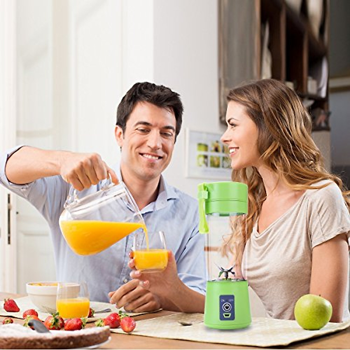 Tianmingwei Portable Blender Personal 6 Blades Juicer Cup Household Fruit Mixer with Magnetic Secure Switch USB Charger Cable 400ml (Green)