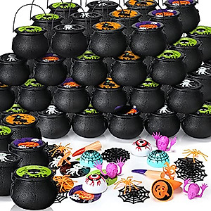 320 Pieces Halloween Game Toy Gifts 40 Pack Prefilled Cauldrons with Halloween Toy Eyeballs with Spider Rings Pumpkin Spinner Tops Halloween Toy Eyeballs Sticky Hands for Halloween Party Favors