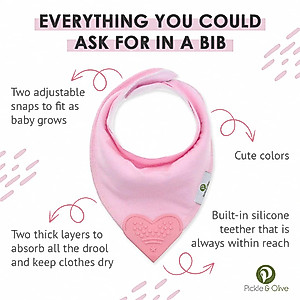 Baby Bandana Teething Bibs with Attached Silicone Teether - Set Of 4 - Solid Pinks