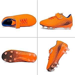 BUWTDAY Kids Football Cleats Boys Girls Athletic Outdoor Comfortable Non-Slip Sneaker Football Shoes（Little Kid/Big Kid） Orange