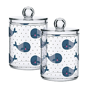 Kigai Clear Bathroom Container, Cute Cartoon Whale Cotton Swab Ball Cans, Clear Plastic Acrylic Jar for Cotton Swabs, Cotton Balls, Dental Floss, Bath Salts, 4 Pack of 13.6 OZ