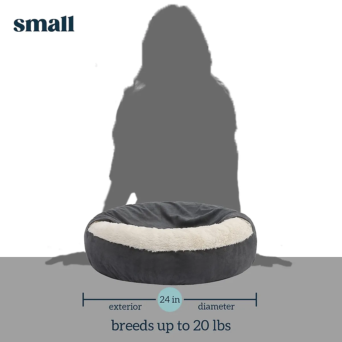 PELZIN Small Dog Bed for Extra Small Dogs Up to 20lbs - Washable Burrow Puppy Beds with Blanket Attached - Covered Dog Cave Bed with Anti-Slip Bottom - Charcoal Gray, 24"