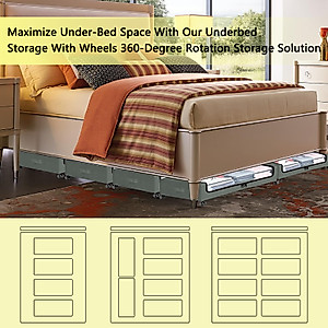 BtyHomShelf Under Bed Storage With Wheels,2pack Space-Saving Under Bed Storage Containers,Large Rolling Under Bed Shoe ​Storage Metal Drawer Containers Organizer With Removable Clear Lids Cover