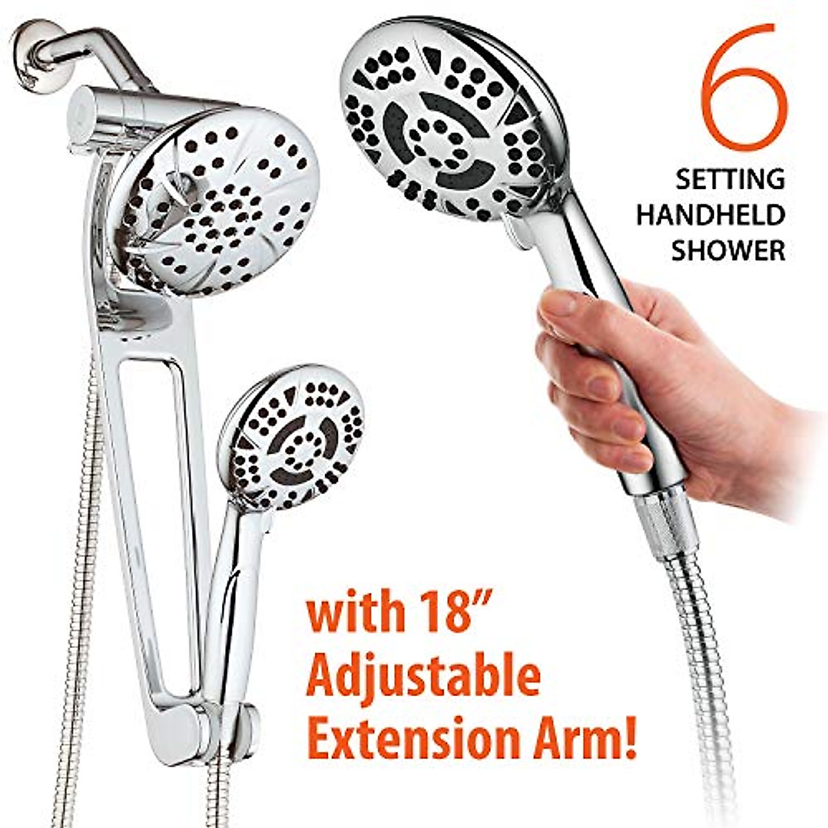 AquaDance Chrome AQUABAR High-Pressure 3-Way Spa Combo with Adjustable 18" Extension Arm for Easy Reach & Mobility Enjoy Luxury 6" Rain & Handheld Shower Head Separately or Together Finish