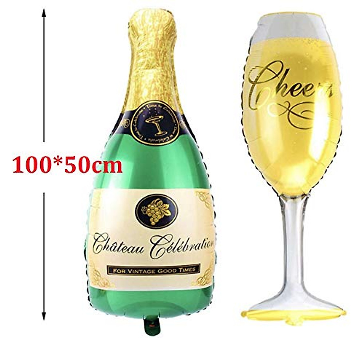 CheeseandU 3Packs Party Large Foil Balloons - Green Bottle & Champagne goblet & Diamond Ring for Bar Valentines Wedding Decors Aluminium Balloon Birthday Party Decoration Supplies (STY-4)