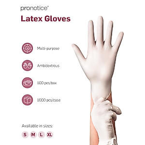 Pronotice Disposable Latex Glove, White, General Purpose, Powder Free, Food Safe, Cleaning Gloves, Full Case 1000 Gloves (X-Large)