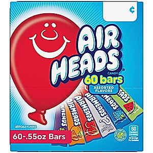 Airheads Candy Bars, Variety Bulk Box, Chewy Full Size Fruit Taffy, Gifts, Holiday, Parties, Concessions, Pantry, Non Melting, Party, 60 Individually Wrapped Full Size Bars