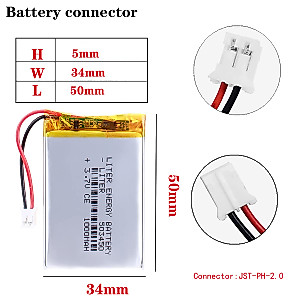 Liter energybattery 3.7V Lipo Battery 1000mAh Rechargeable Lithium ion Polymer Battery 503450 Lithium Polymer ion Battery with JST Connector