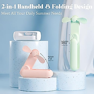 JSQBD Portable Handheld Fan, 2 IN 1 Mini Hand Fan, Battery Operated [8-15 Working Hours], USB Rechargeable Personal Foldable Fan for Indoor, Small Pocket Fan Travel Essentials for Outdoor (Pink)