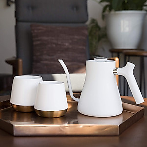 Fellow Stagg Stovetop Pour-Over Coffee and Tea Kettle - Gooseneck Teapot with Precision Pour Spout, Built-In Thermometer, Matte White, 1 Liter