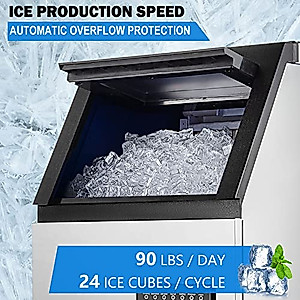 Topdeep Commercial Ice Maker, Under Counter ice Machine 90LBS/24H, Stainless Steel Freestanding Ice Maker Machine 33LBS Storage Capacity Automatic Operation- Ideal for Restaurants, Bars Ice Making