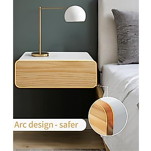 SUMGAR Floating Nightstand White with Drawers Modern Bedside Table Organiser Fully Assembled Shelf Small Spaces Wall Mounted Storage Wood Furniture for Bedroom Home Decor