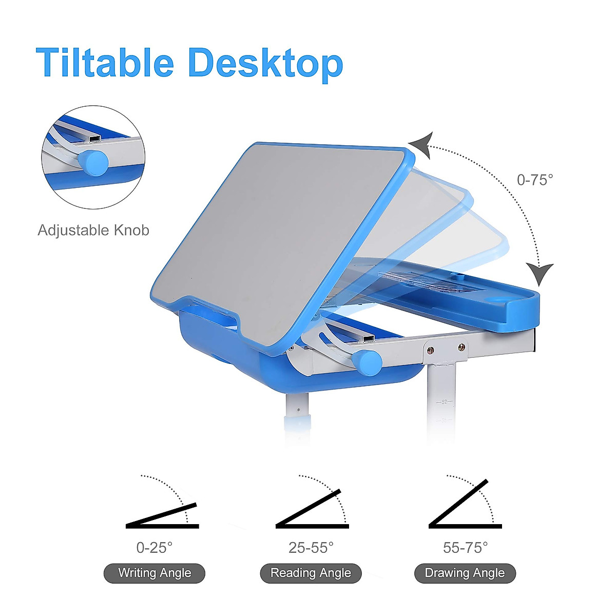 SMAGREHO Kids Desk and Chair Set, Height Adjustable Child's School Study Writing Tables with Tilt Desktop, LED Light, Storage Drawer, Book Stand (Pink)