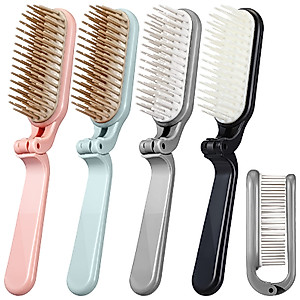 Yinkin 4 Pieces Folding Hair Brush Mini Foldable Hair Combs Compact Portable Pocket Size Travel Hair Brush for Women Men Family School Travel Car Gym Bag Purse (Multicolor)