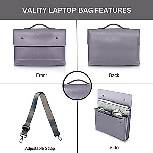 VALITY Vegan Leather Briefcase Laptop Messenger Travel Office Computer Bag 15.6 Inch for Men and Woman (Space Grey)