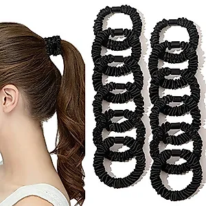 Silk Hair Ties Satin Scrunchies - Black Small Mini Scrunchy for Women Thick Hair Accessories Cute Soft No Slip Hair Elastics Ponytail Holder for Curly Hair No Damage Hairties Gift for Girls