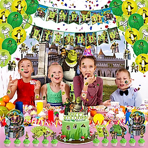 161PCS Birthday Party Supplies - Movie Theme Cupcake Toppers Party Decorations for Kids Fans - Serves 12 Guests with Banner, Tablecloths, Background Cloths, Balloons, Hanging Swirl, Plates, Napkins