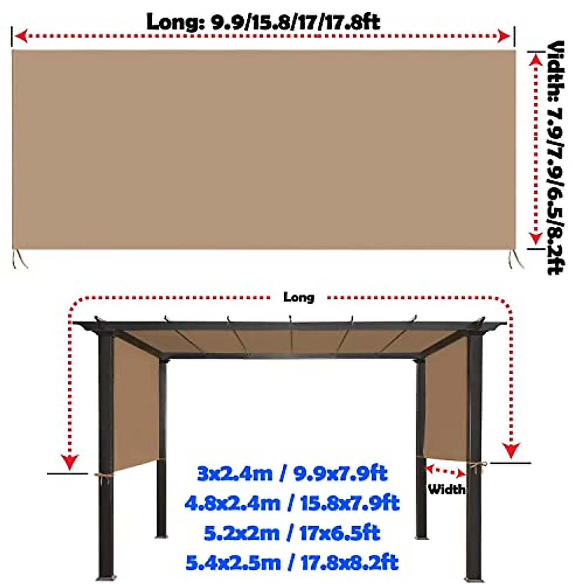 Pergola Roof, Replacement Roof, Canopy Garden Sun Shade Patio Canopy Shelter Weather-Resistant, Water-Repellent for Pergola Outdoor Canopies Canopy Cover for Freestanding Pergola