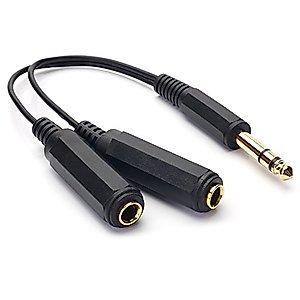 DISINO 1/4 Splitter, 1/4" TRS Stereo Male to Dual 1/4" TRS Stereo Female Y Splitter Cable Quarter Inch Splitter Cord - 8 Inch / 20cm