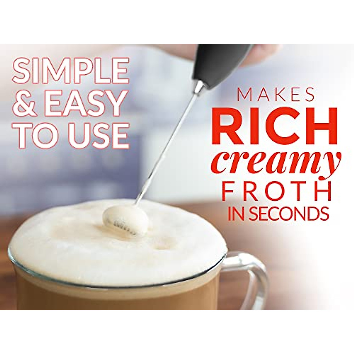 Zulay Powerful Milk Frother for Coffee with Upgraded Titanium Motor - Handheld Frother Electric Whisk, Milk Foamer, Mini Blender and Electric Mixer Coffee Frother for Frappe, Matcha, No Stand - Black