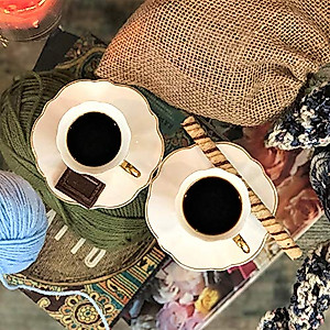 BTaT- Small Espresso Cups and Saucers, Set of 6 Demitasse Cups (2.4 oz) with Gold Trim and Gift Box, Small Coffee Cup, White Espresso Cup, Turkish Coffee Cup, Porcelain Espresso Cup