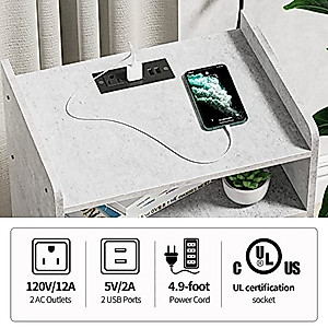 Gannyfer Nightstand with Charging Station, Night Stand with USB Ports and Storage Cabinet, Small End Side Table, Wood Bedside Table for Bedroom,Living Room,Modern White