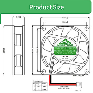 2-Pack 60mm by 60mm by 15mm 6015 12V DC 0.10A Dual Ball Bearing Brushless Cooling Fan 2pin