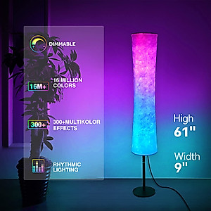 Houkiper RGB Floor Lamp - 61" Led Floor Lamps for Living Room Modern Smart Lamp Alexa App Control RGB Standing Lamp with DIY Mode, Music Sync & White Fabric Shade, Color Changing Led Lamp for Bedroom
