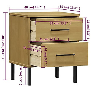 loibinfen Wooden Bedside Cabinet with Metal Legs and 2 Drawers, Solid Wood NightStand End Side Table for Home Office, Brown 15.7"x13.8"x19.1"(B)
