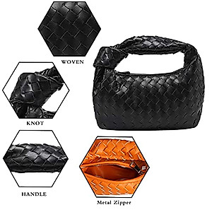 Qiayime Women Knoted Woven Handbag Fashion Ladies Soft PU Leather Handmade Hobo Shoulder Bag Purse Woven Clutch Dumpling Bag (black)