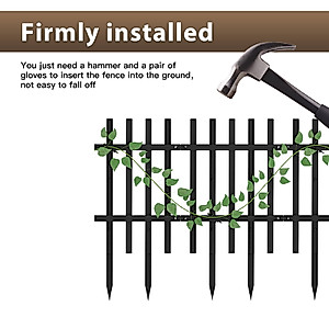 Decorative Garden Fence 20 Pack Animal Barrier Fencing with 6 Green Leaves 20.8 ft (L) x 22.2 in (H) Bamboo Fences Garden Edging Border for Small Dog Rabbit Yard Patio, Black