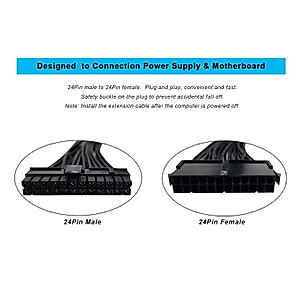 ZLKSKER 24 Pin Motherboard Power Supply Cable 12 Inch, 18AWG ATX Power Supply Extension Wire, 24 Pin Male to 24 Pin Female