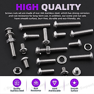 Swpeet 161Pcs M6 Metric 304 Stainless Steel Button Head Hex Socket Head Cap Bolts Screws Nuts and Hex Nuts with Flat Washers and Split Lock Washers Kit, Screws Nuts Washers Wrench All Included