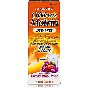 Motrin Children's Dye-Free Pain Reliever/Fever Reducer, Original Berry Flavor 4 oz (2 Pack)
