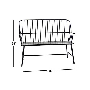 Deco 79 86945 Metal Outdoor Grill Style High Back Frame Patio Trestle Legs and Armrests, Bench 48" x 19" x 38", Black
