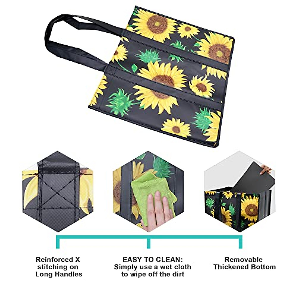 BeeGreen Flowers Extra Large Tote Bag Reusable Bags 12 Pack with Reinforced Handles And Removable Bottom Foldable Bulk for Christmas Kitchen Groceries Heavy Duty Shopping Bags Reusable Produce Bags