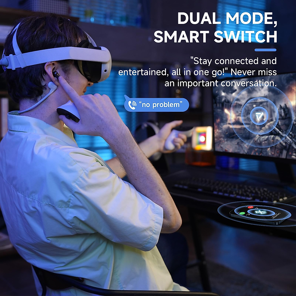 PRISMXR Wireless Gaming Earbuds Compatible with PS5/4, Meta Quest 3S/Quest 3/Quest 2, 25ms Low-Latency, 2.4GHz Bluetooth for Steam Deck, Switch, PC (USB-C Dongle Included) - Vega T1