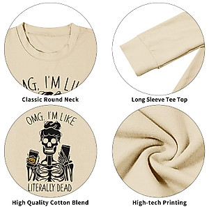 MOUSYA Halloween Skeleton Sweatshirt Women Skull Shirt Funny Coffee Skeleton Hoodie Fall Long Sleeve Pullover Tops