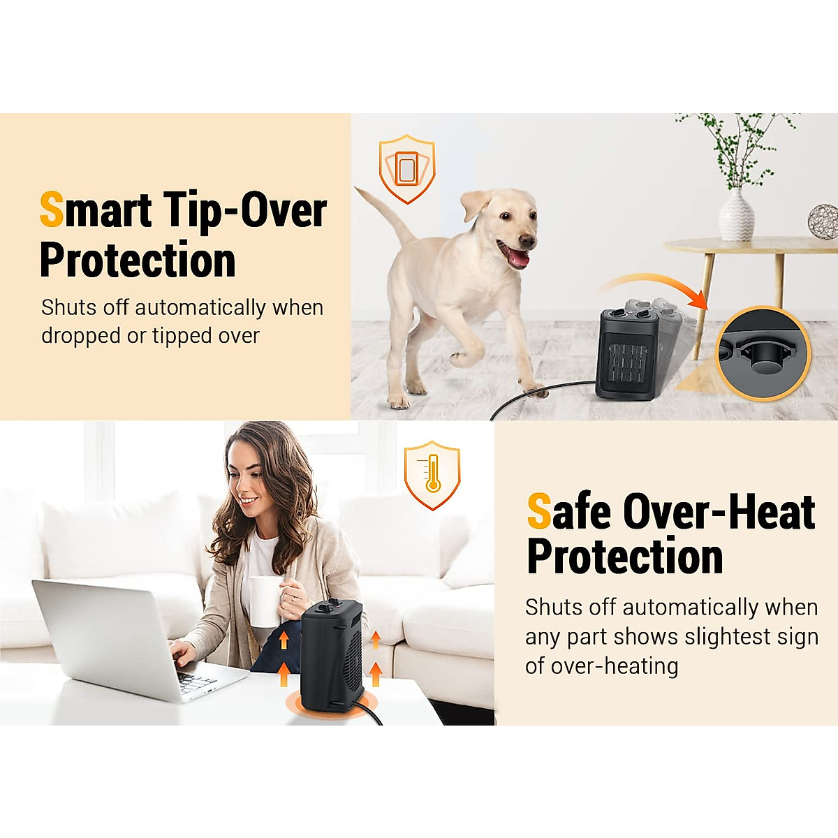 Space Heater, 1500W Electric Heaters Indoor Portable with Thermostat , PTC Fast Heating Ceramic Room Small Heater with Heating and Fan Modes for Bedroom, Office and Indoor Use