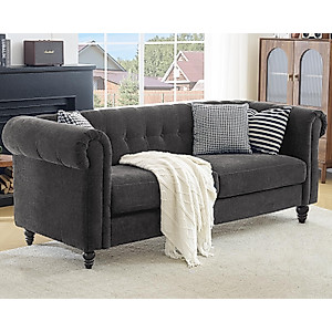 ELUCHANG 81" Oversized Sofa Couch, Modern Couches for Living Room, 3 Seater Tufted Sofa Loveseat with 23.5" Deep Seat, Comfy Chenille Fabric Chesterfield Sofa, Dark Grey