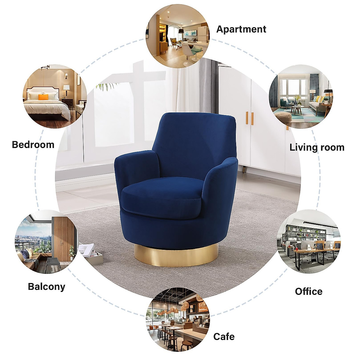 HANLIVES Swivel Barrel Chair,Modern Round Swivel Accent Chairs with Tall Backrest,360 Degree Comfy Velvet Fabric Accent Chair Small Single Chair Armchair for Living Room Bedroom(Blue)