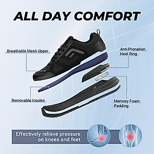 FitVille Slip On Shoes for Men Mens Athletic Shoes for Foot Pain Lightweight Tennis Shoes Durable Wide Feet Trail Running Shoes Half Size Walking Shoes (JETBLACK, 12 Wide)