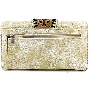 Zelris Western Texas Longhorn Buckle Women Crossbody Wrist Trifold Wallet (Black)