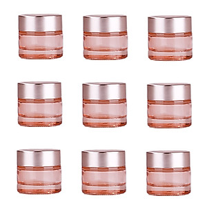 Healthcom 10 Packs 10 Gram/10ml Empty Jars Pink Glass Cosmetic Jar Pot Bottles with Rose Gold Lids Refillable Cosmetic Container Eye Cream Jar Pot Vials for Makeup Lotion Face Eyeshadow Lip Balms