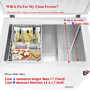 Orgneas 17.5inch Chest Freezer Organizer Bins Deep Freezer Basket Storage Rack Bins Metal Wire Baskets Large Size 2 Packs