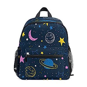 Cute Toddler Backpack Mini Travel Bag Galaxy Moon Star Planet for Baby Girl Boy Age 3-7