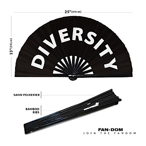 Diversity Hand Fan Foldable Bamboo Circuit Hand Fan Funny Pride LGBT Gag Words Slang Expressions Statement Gifts Festival Accessories Rave Handheld Circuit Event Clack Fans (Black)