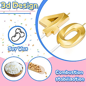 40th Birthday Candles for Cake,Gold Number Candles for Happy Birthday Cake Toppers,Birthday Decorations for Women Men Party Anniversary Wedding
