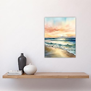 Artery8 Simple Serene Seashore Sunset Scarlet Sky Sublime Scenic Seascape Unframed Wall Art Print Poster Home Decor Premium